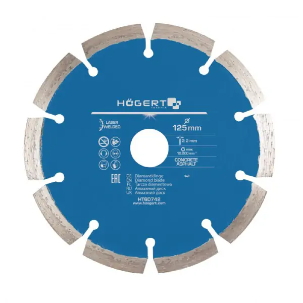 Hogert HT6D742 rezni segmentirani dijamantski disk, 125 mm, laserski varen
