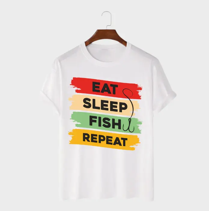 MAFIMI Majica Eat Sleep Fish Repeat, Bela