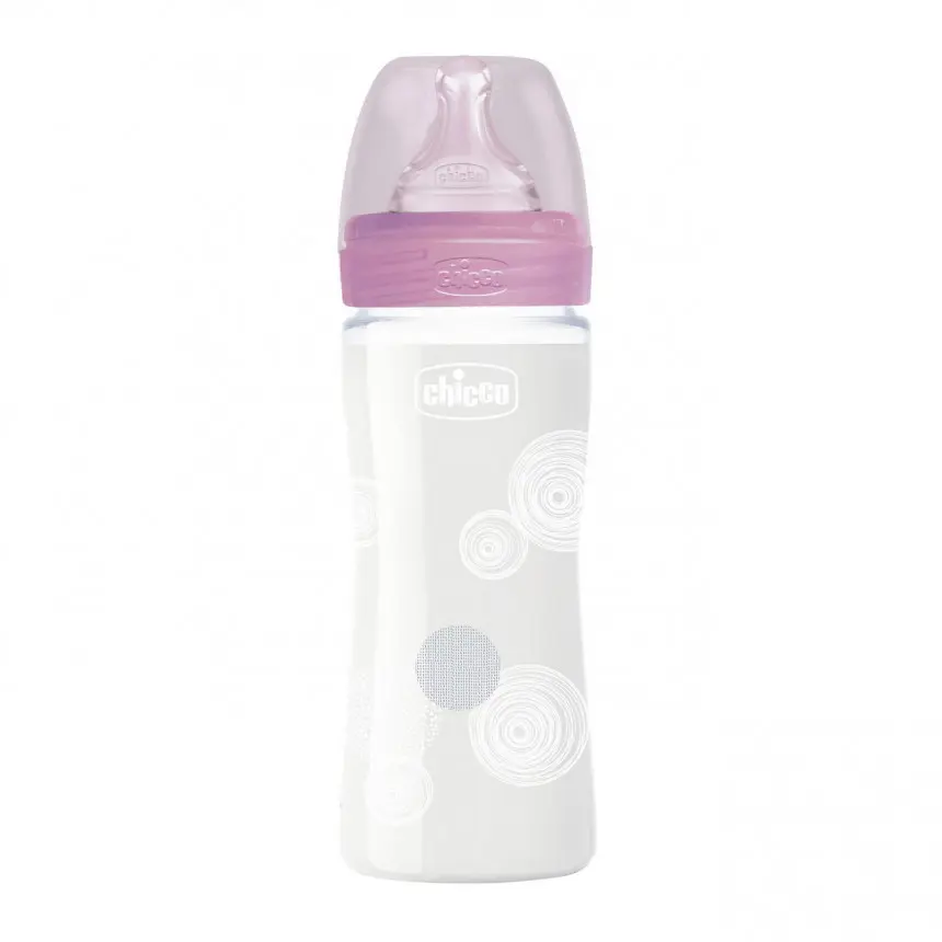 CHICCO WB STAKLENA FLAŠICA 240ML, SILIKON, ROZE