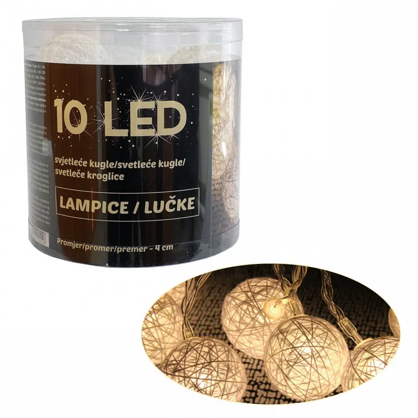 10 LED lampica-loptica 4 cm, na baterije. 52-512000