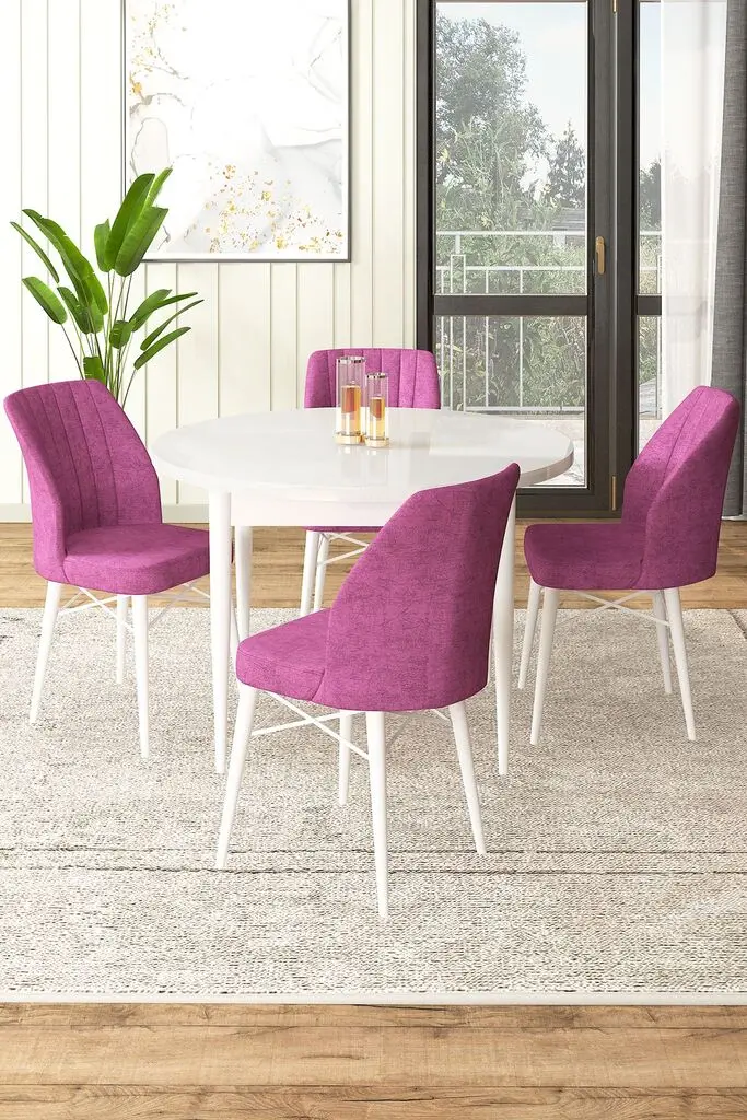 Hanah Home Set Trpezarijski sto i 4 stolice, Ljubičasto-beli