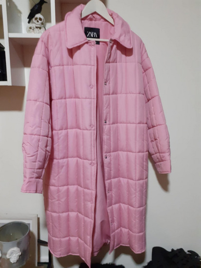 Zara pink duga štepana jakna L oversize NOVO