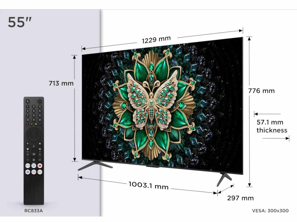Televizor TCL 55C6K/QLED-Mini LED/55"/4K UHD/144Hz/Google TV/crna
