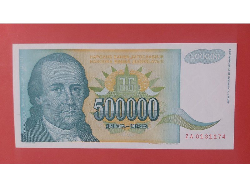ZA 500.000 dinara 1993 god UNC Dositej