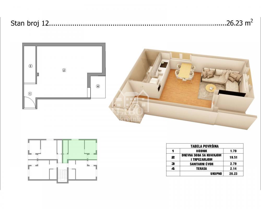 Jednoipsoban stan u novoj zgradi -Branko Bjegović ID#2341 46.000 €