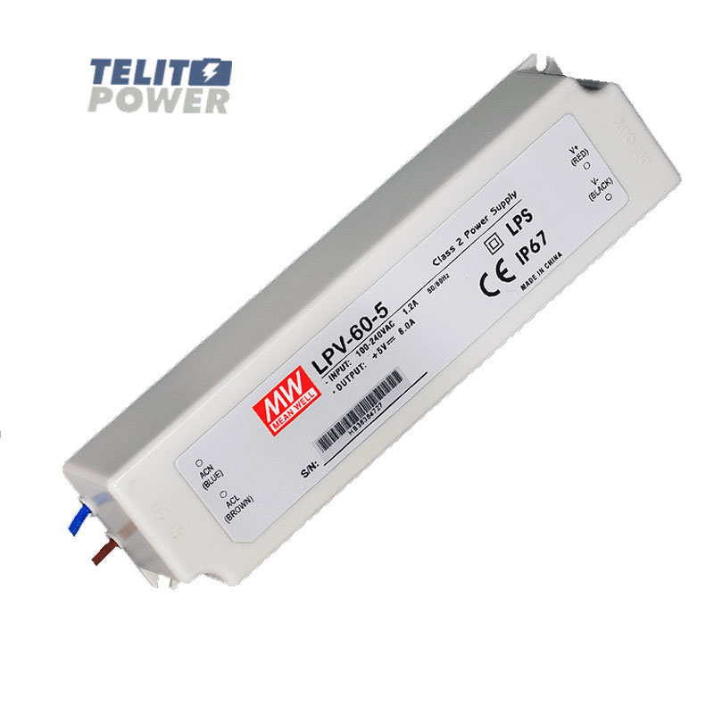 Mean Well LPV‑60‑5 – LED napajanje 40W, 5VDC, IP67