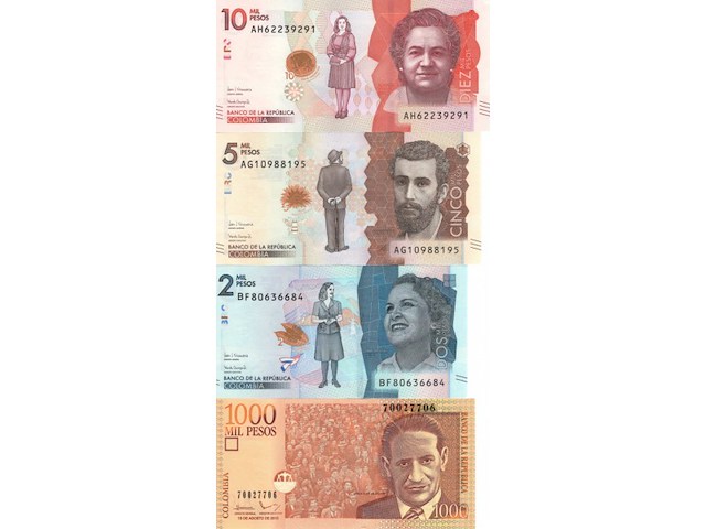 COLOMBIA set 1000, 2000, 5000 i 10000 Pesos 2018-22 UNC