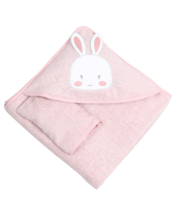 Bebekevi peškir sa kapuljačom i rukavicom 75x75cm Cute Bunny Roze