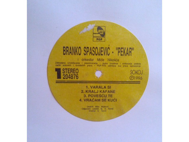 BRANKO SPASOJEVIĆ - `PEKAR`  LP MINT