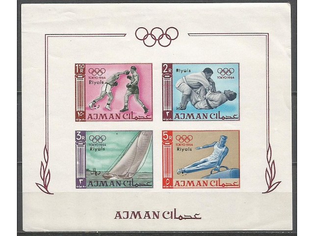 Ajman,LOI-Tokio `64 1965.,blok,čisto