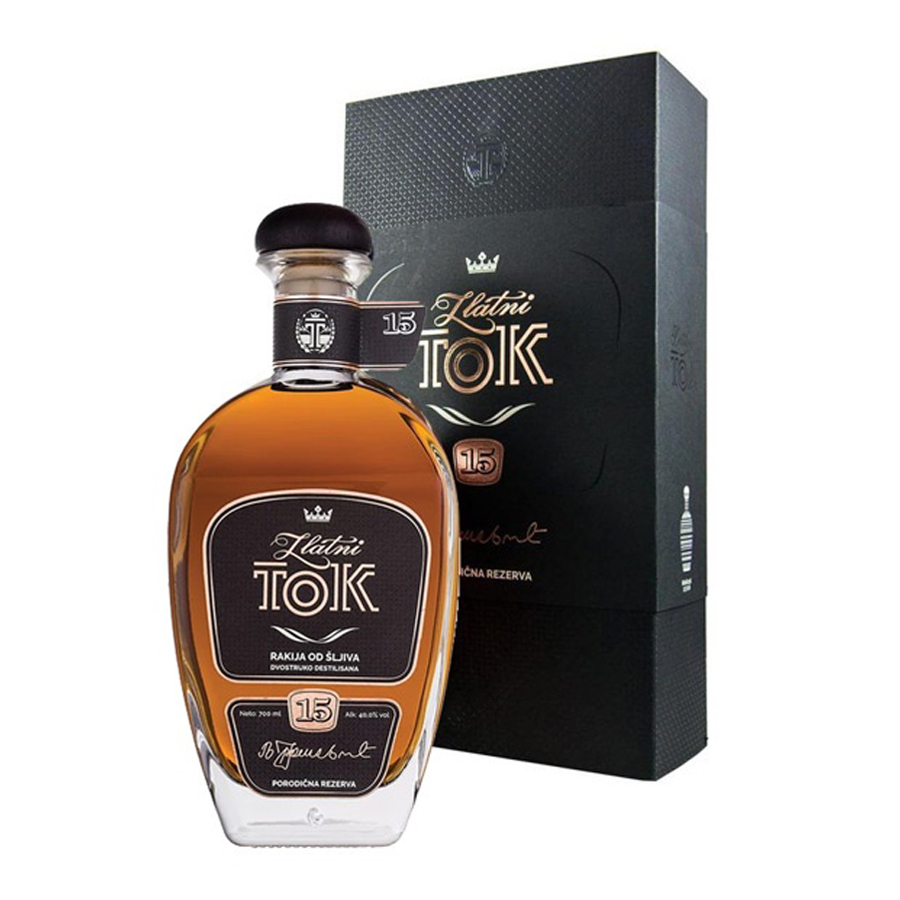 Zlatni Tok Rakija Prepečenica 15 god. Gift Box 0.7L