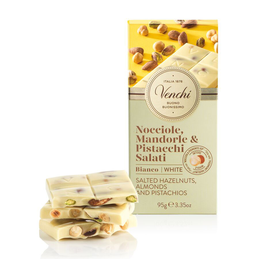 Venchi White Chocolate with Salted Nuts bar 95gr