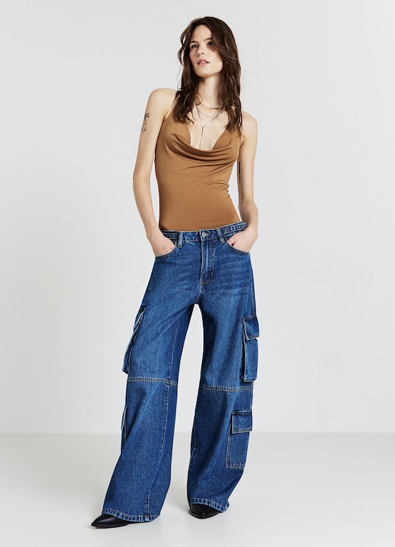MULTI-POCKET CARGO JEANS SREDNJEPLAVI TEKSAS