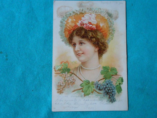 POSTCARD LITHOGRAPHY-lady-1900.g with grapes/XVII-43/