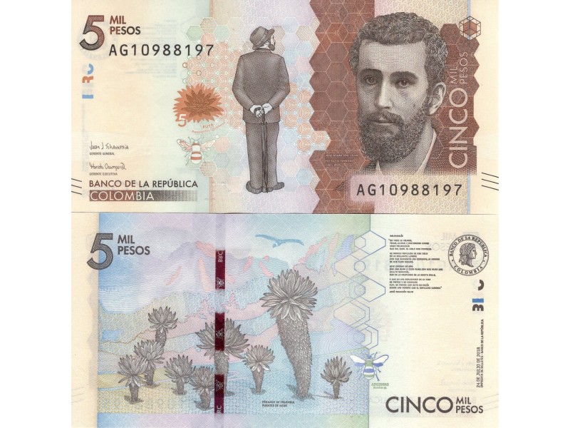 COLOMBIA Kolumbija 5000 Pesos 2018-2022 UNC, P-459