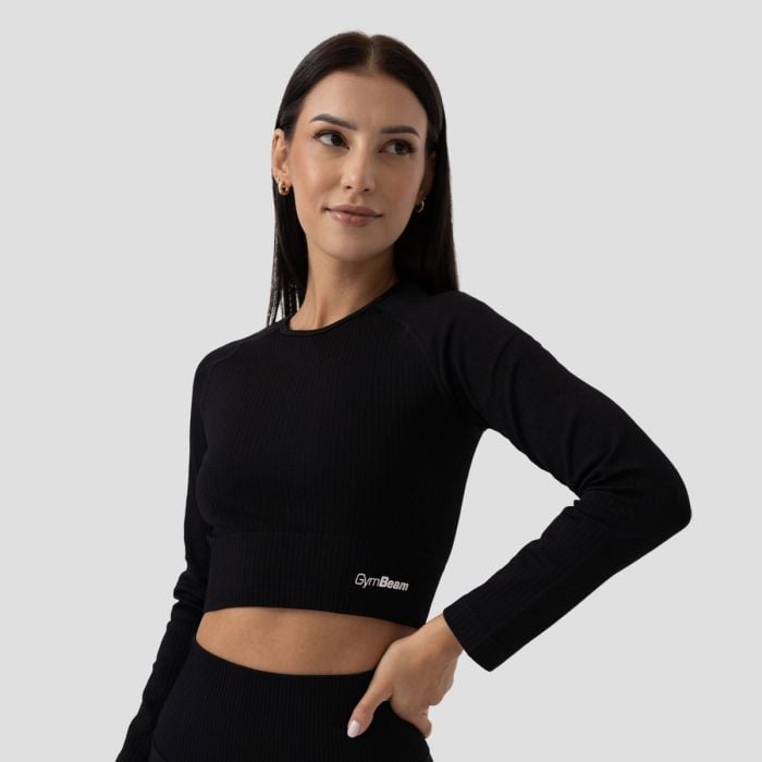 Ženski crop top Ribbed FLO Black - GymBeam