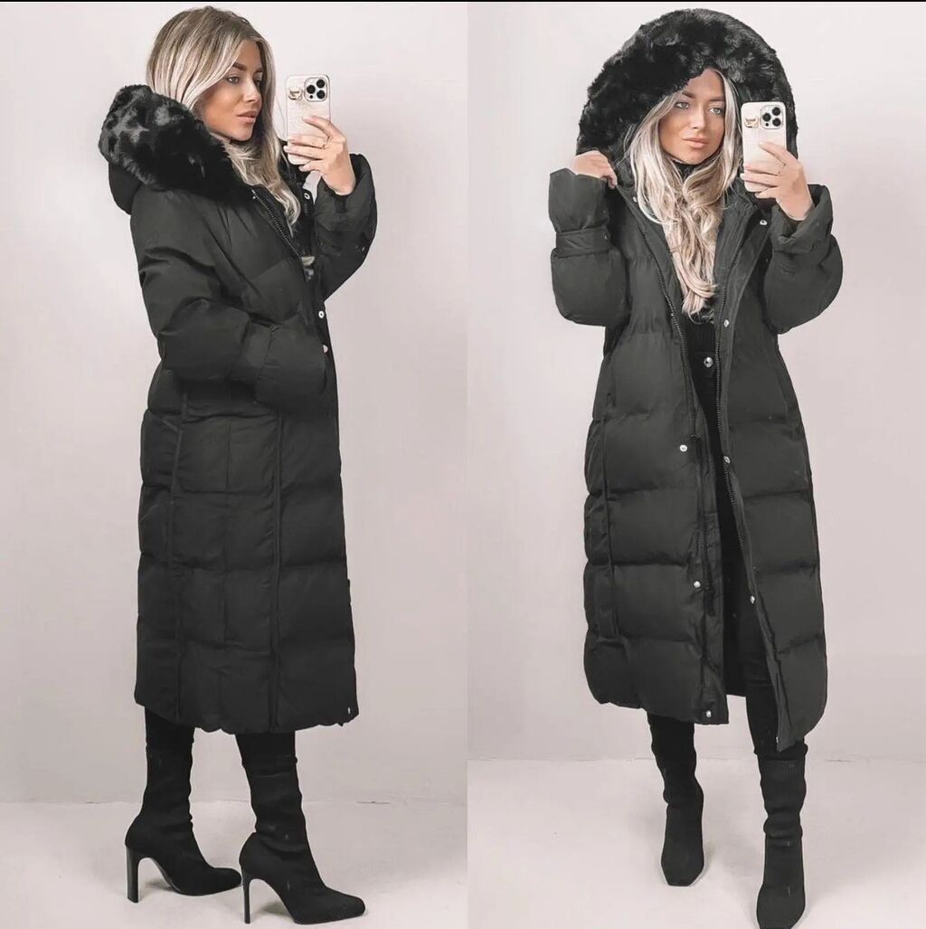 Dugačka ženska zimska jakna/puffer kaput u crnoj boji. S, M, L, XL -