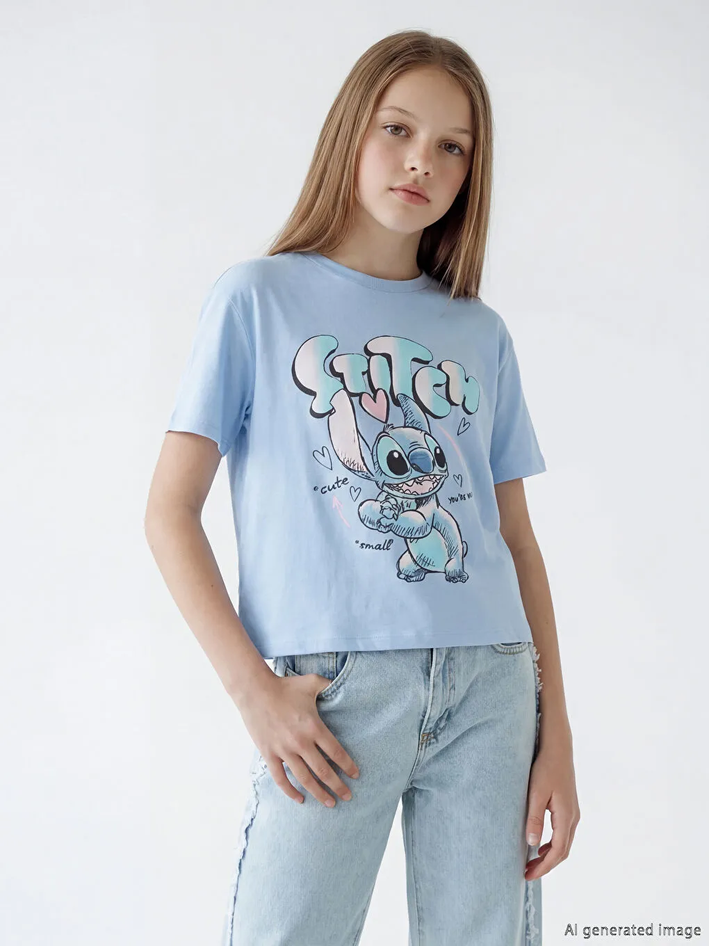 LCW Kids Majica Sa Okruglim Izrezom I Štampom Stitch Za Devojčice