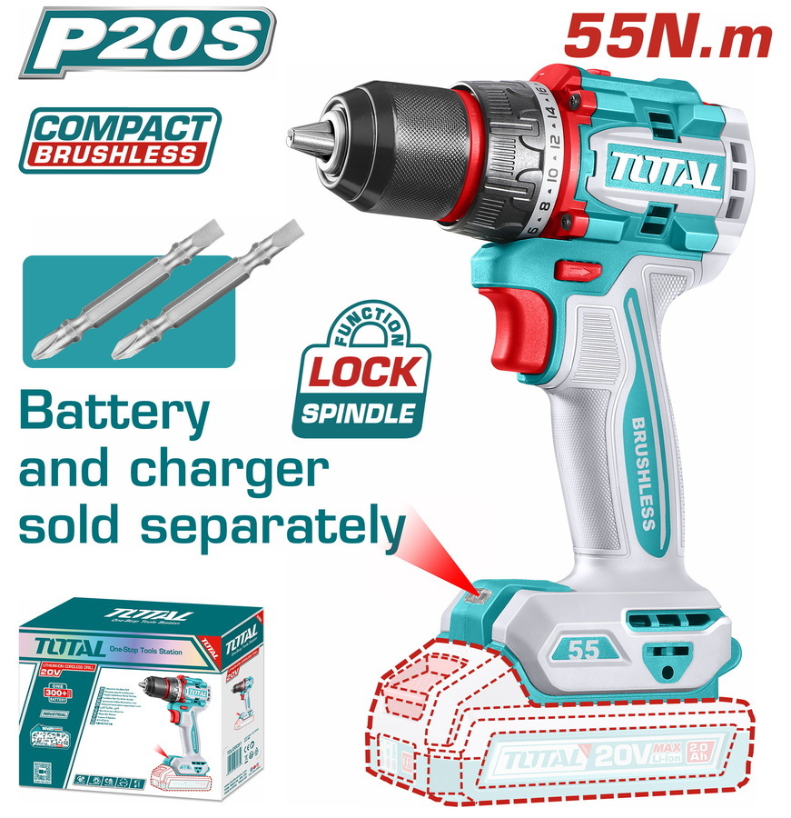 TOTAL Aku bušilica 20v,BL,55NM,SOLO TDLI205581ID EK000801288