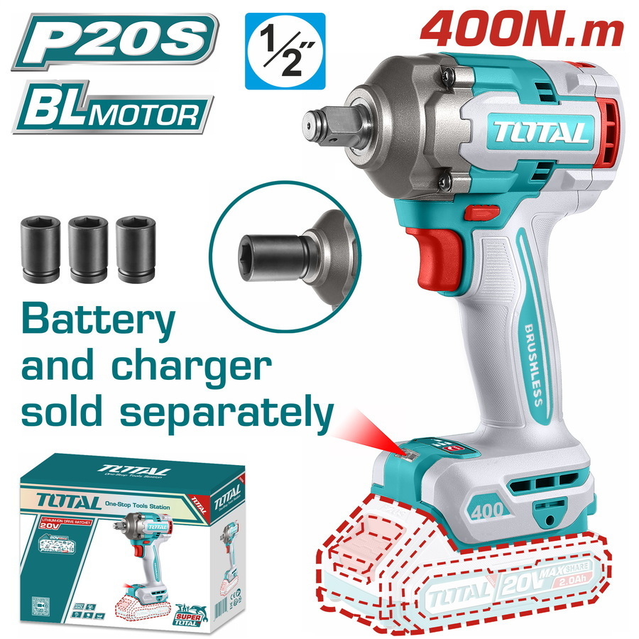 TOTAL BL-Litijum-jonski udarni odvijač 1/2",20v, 400Nm, SOLO TIWLI20401ID EK000800884