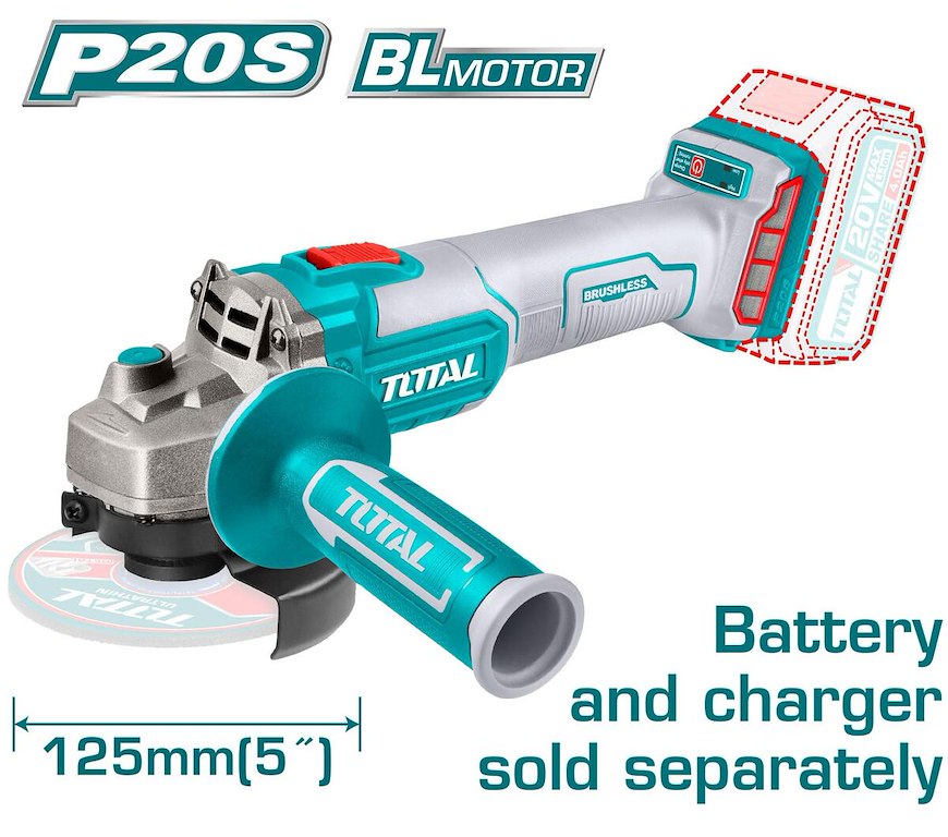 TOTAL Baterijska ugaona brusilica,solo,125 mm,BL TAGLI201258ID EK000801243