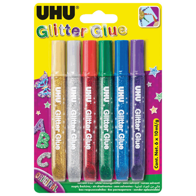 Lepak glitter glue 10ml pk6 UHU UHML11020100001 sortirano blister