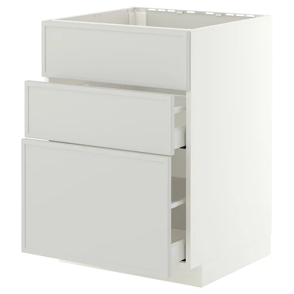 Pod.element sudop. i 3front/2fioke, bela/Aspudden svetlosiva, 60x60 cm