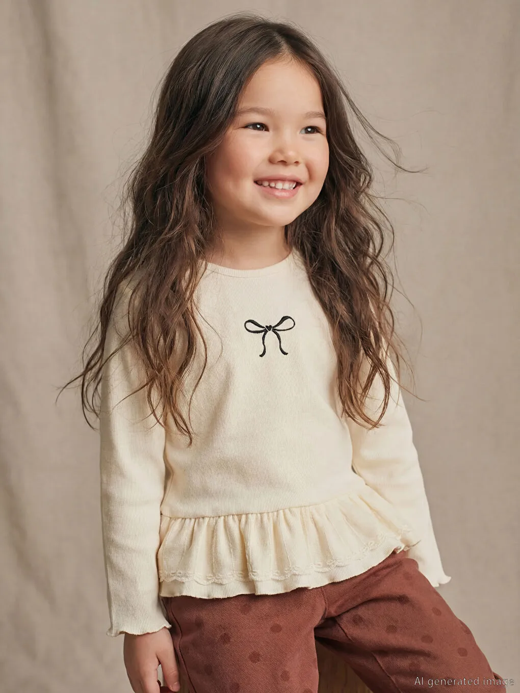 LCW Kids Devojački Dvodelni Set: Majica Sa Okruglim Izrezom I Detaljem Mašne