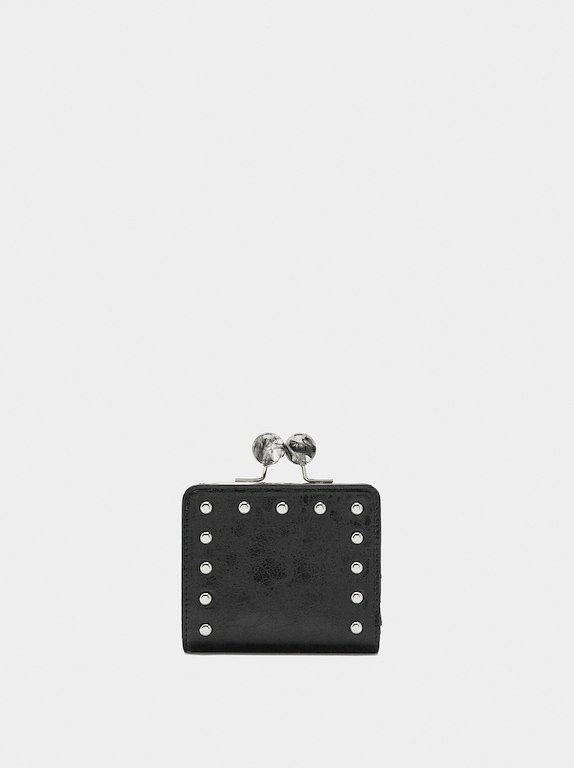WALLET WITH STUDS AND KISS-LOCK CLOSURE