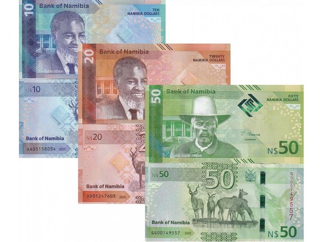 NAMIBIA 10, 20 i 50 Dollars 2025 UNC, Hibrid (novi diza