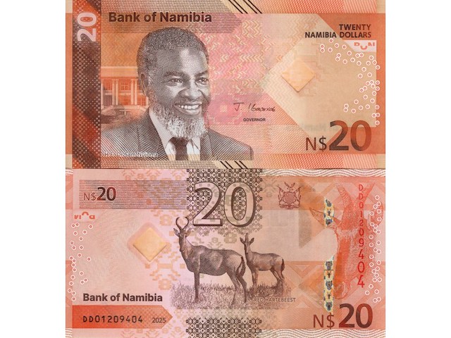 NAMIBIA 20 Dollars 2025 UNC, P21 Hibrid (novi dizajn)