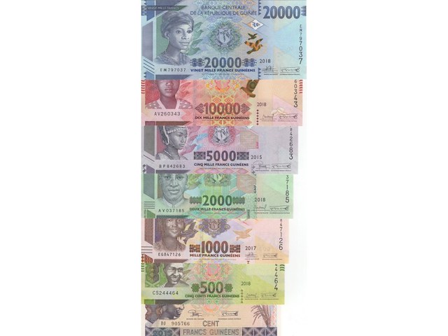 GUINEA kompletan set 7 novčanica 2015-2022 UNC