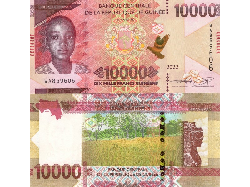 GUINEA Gvineja 10000 10.000 Francs 2022 UNC, P-49