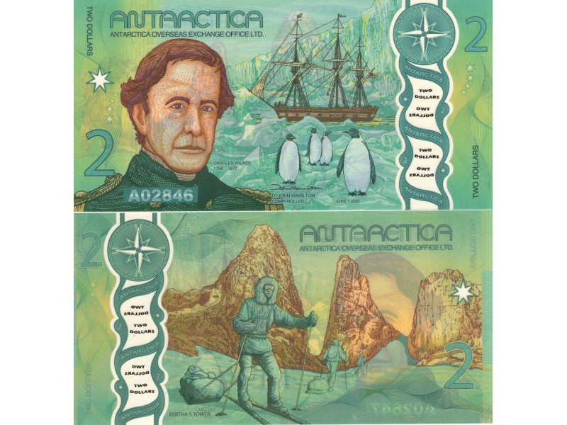 Antarctica ANTARKTIK 2 Dollars 2020 UNC, polymer
