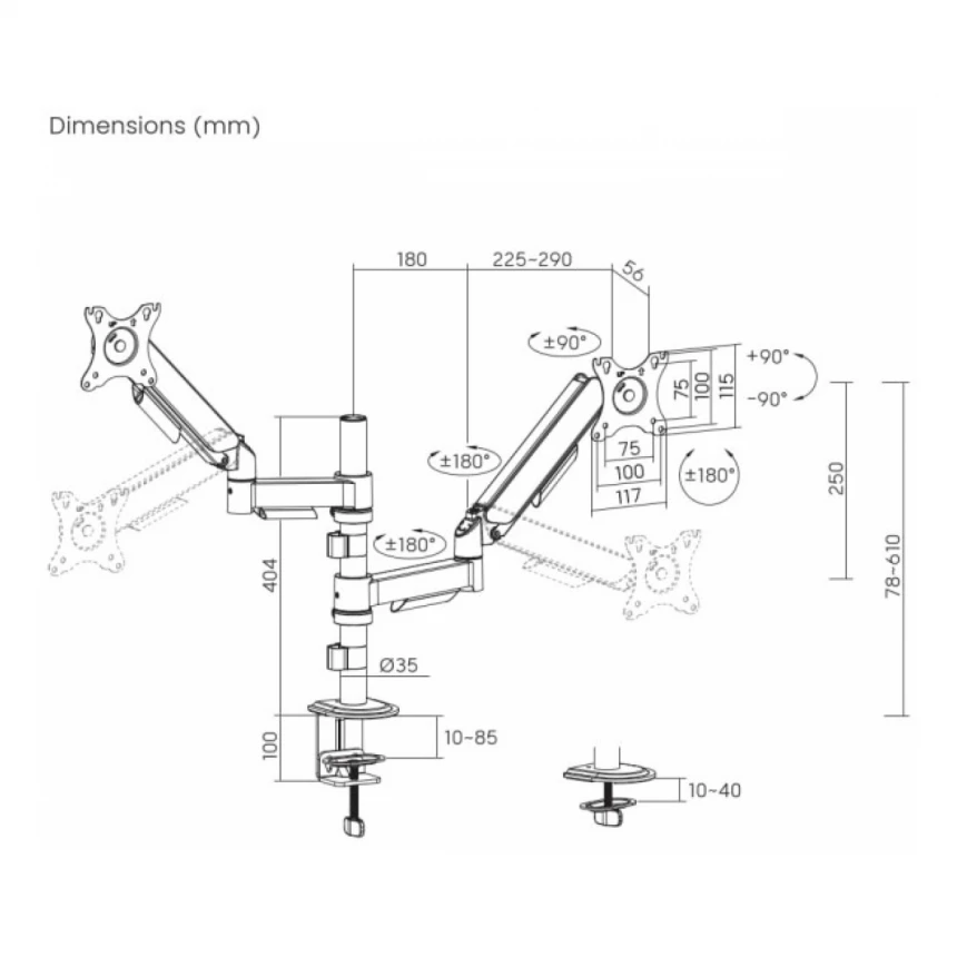 MA-DA2P-02 Gembird Podesivi dupli stoni drzac za monitor, tilt, 17-32 max.9kg