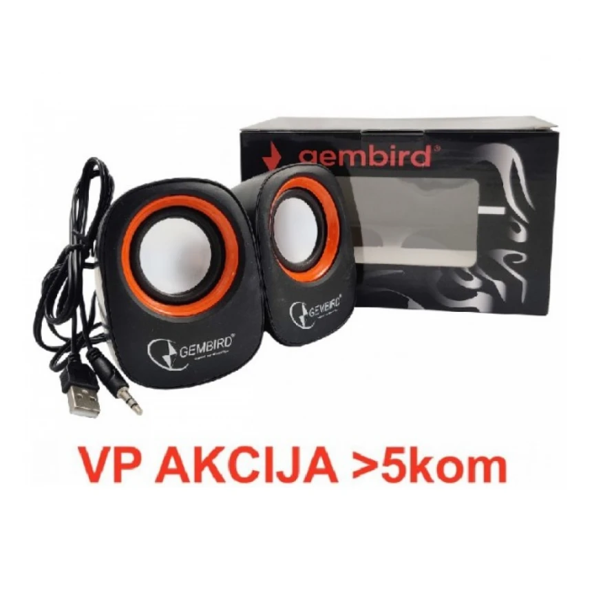 SPK-107 ** Gembird Stereo zvucnici Orange/Black, 2 x 3W RMS USB pwr, 3.5mm kutija sa prozorom (379)