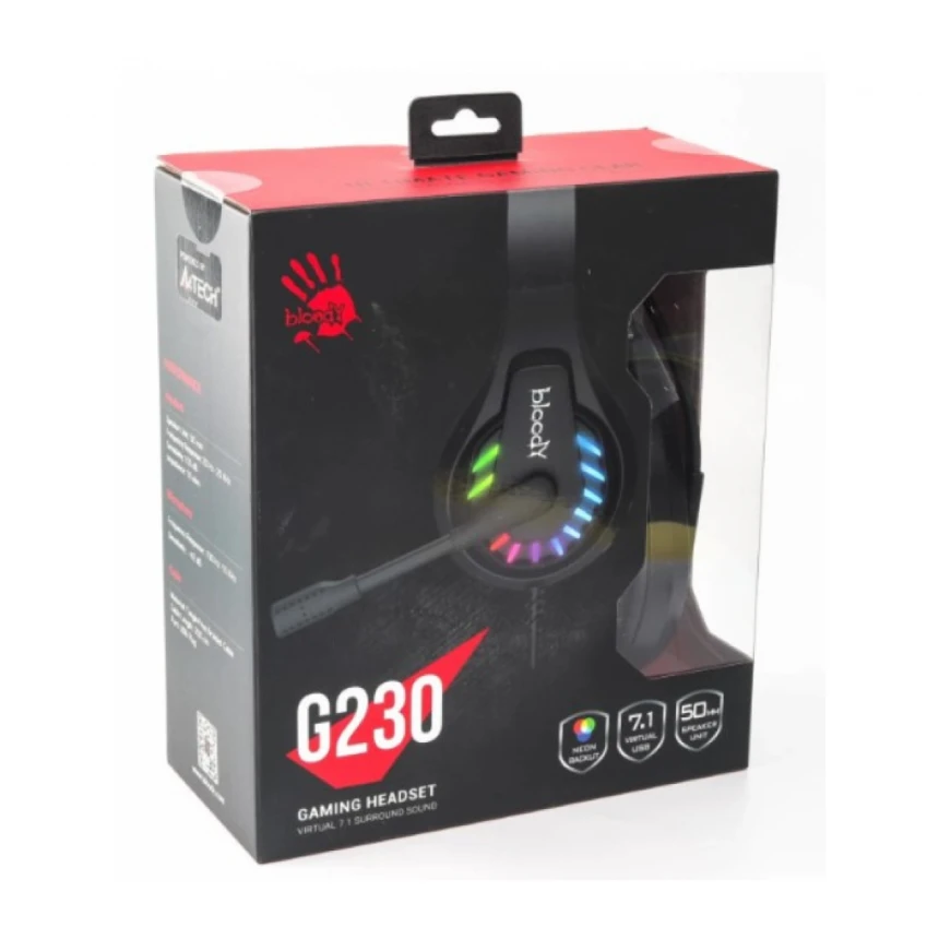 A4-G230 A4Tech Bloody gejmerske slusalice sa mikrofonom, 7.1 SURROUND, 50mm/16ohm, NEON, USB BLACK