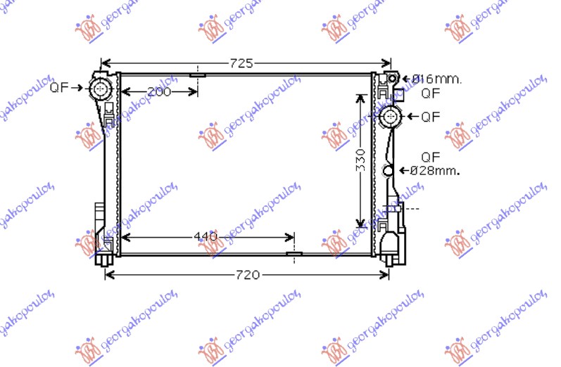 HLADNJAK MOTORA 1.6/1.8/2.0/2.1/3.5 (AUTO) (64x44x3.2) CEV 16mm (KOYO) MERCEDES C CLASS (W204) (2007-2011) (OEM: 0995002703, 0995006203)