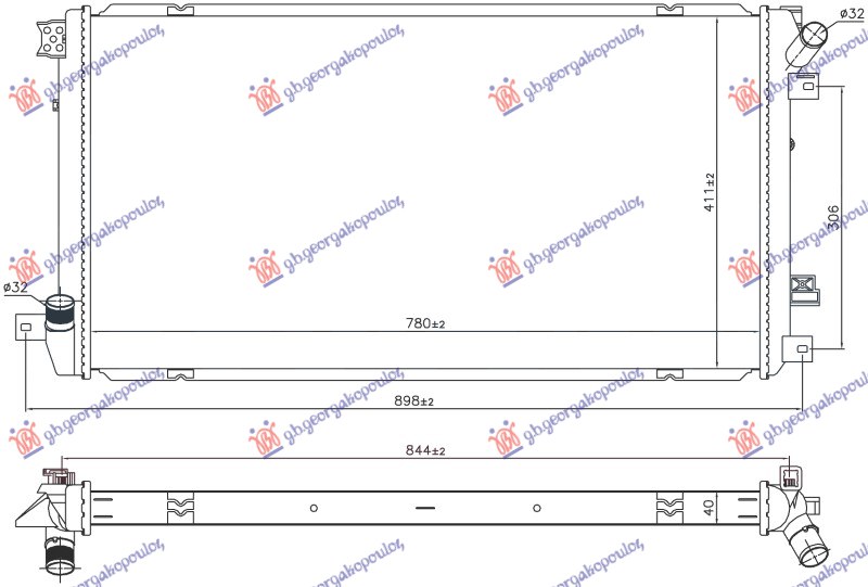 HLADNJAK MOTORA 2.5 DIZEL (CEV DIJAGONALNO) (780×411) OPEL MOVANO (1998-2009) (OEM: 21400-00Q0B, 2140000Q0B, 4417245)