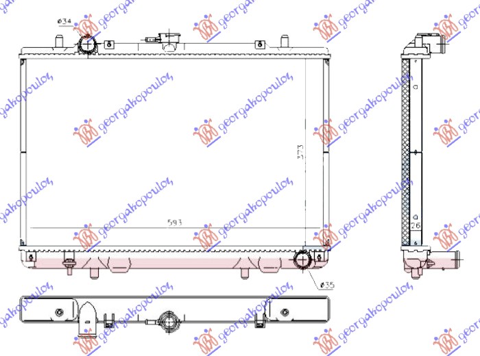 HLADNJAK MOTORA 2.0/2.4 BENZIN (MANUELNI) (373×593) MITSUBISHI P/U L200 (1999-2001) (OEM: MR481791)