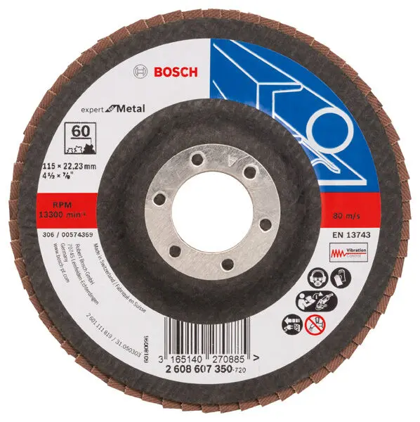 Bosch Lamelni brusni disk Profess for Metal 2608607350, Ravni, ∅115 mm, P60, 10 komada