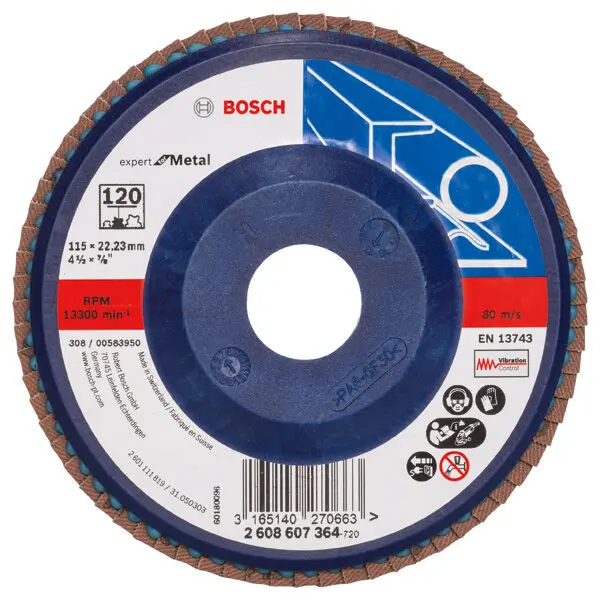 Bosch Lamelni brusni disk Profess for Metal 2608607364, Ravni, ∅115 mm, P120