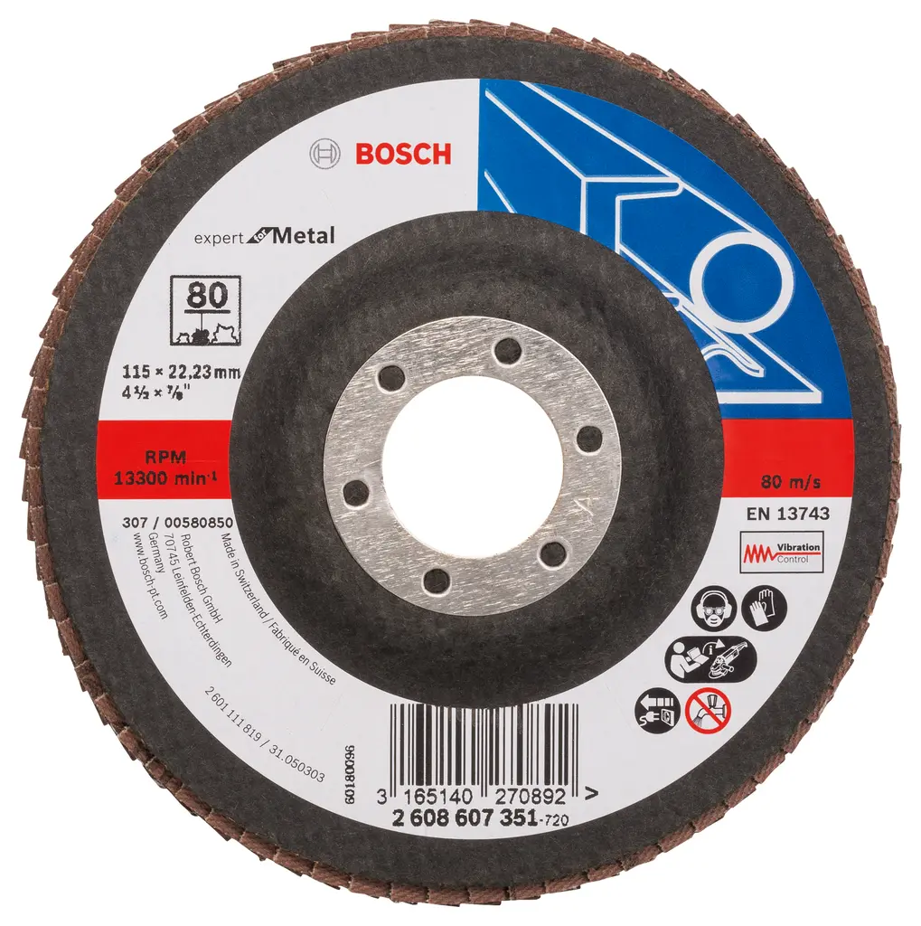 Bosch Lamelni brusni disk Profess for Metal 2608607351, Ravni, ∅115 mm, P80, 10 komada