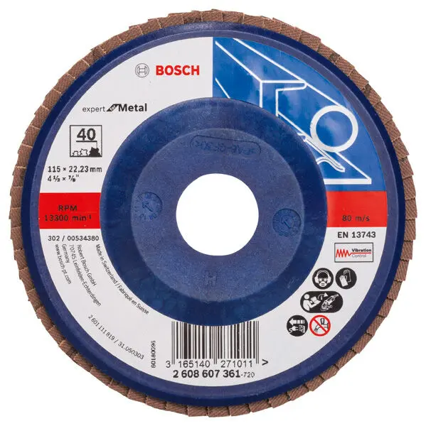 Bosch Lamelni brusni disk Profess for Metal 2608607361, Ravni, ∅115 mm, P40