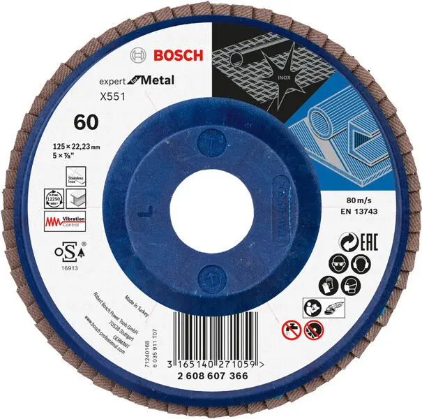 Bosch Lamelni brusni disk Profess for Metal 2608607366, Ravni, ∅125 mm, P60, 10 komada