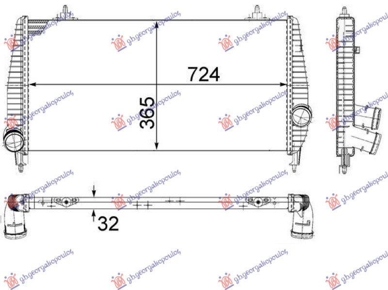 HLADNJAK INTERKULERA 2.2 DIZEL (724×366) LANCIA PHEDRA (2002-2010) (OEM: 0384L5, 1401065180)