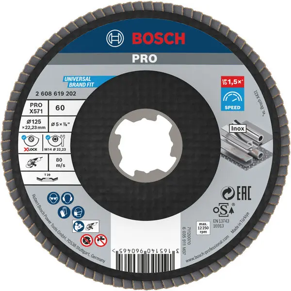Bosch PRO X571 X-Lock flap disk 2608619202, G60, 125 mm