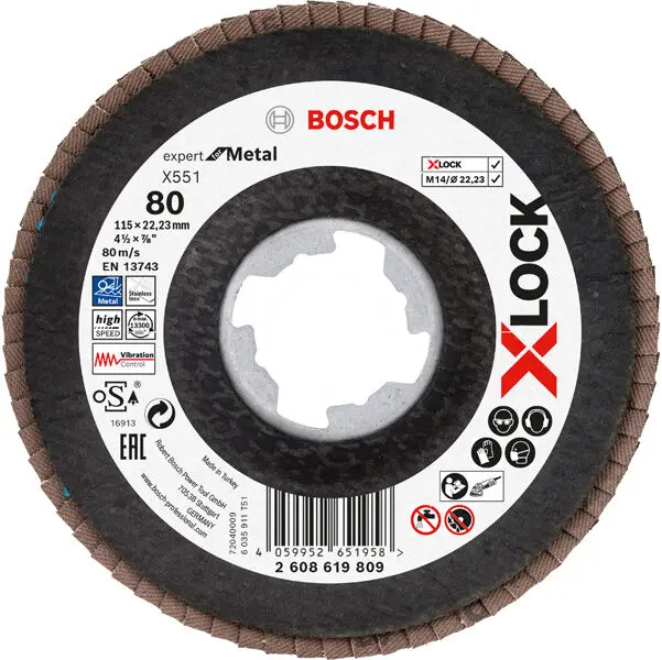 Bosch X-Lock Flap disk X551 2608619809, P80, 115 mm, Ugaoni