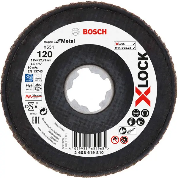 Bosch X-Lock Flap disk X551 2608619810, P120, 115 mm, Ugaoni
