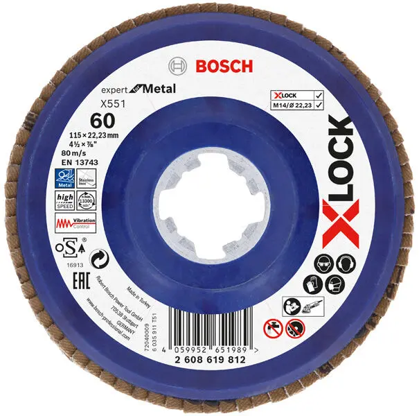 Bosch X-Lock Flap disk X551 2608619812, P60, 115 mm, Ravni